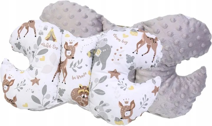 Oboustranné hnízdečko (kokon) pro miminko - BABYMAM PREMIUM set 7v1 - Srneček a přátelé s šedou minky