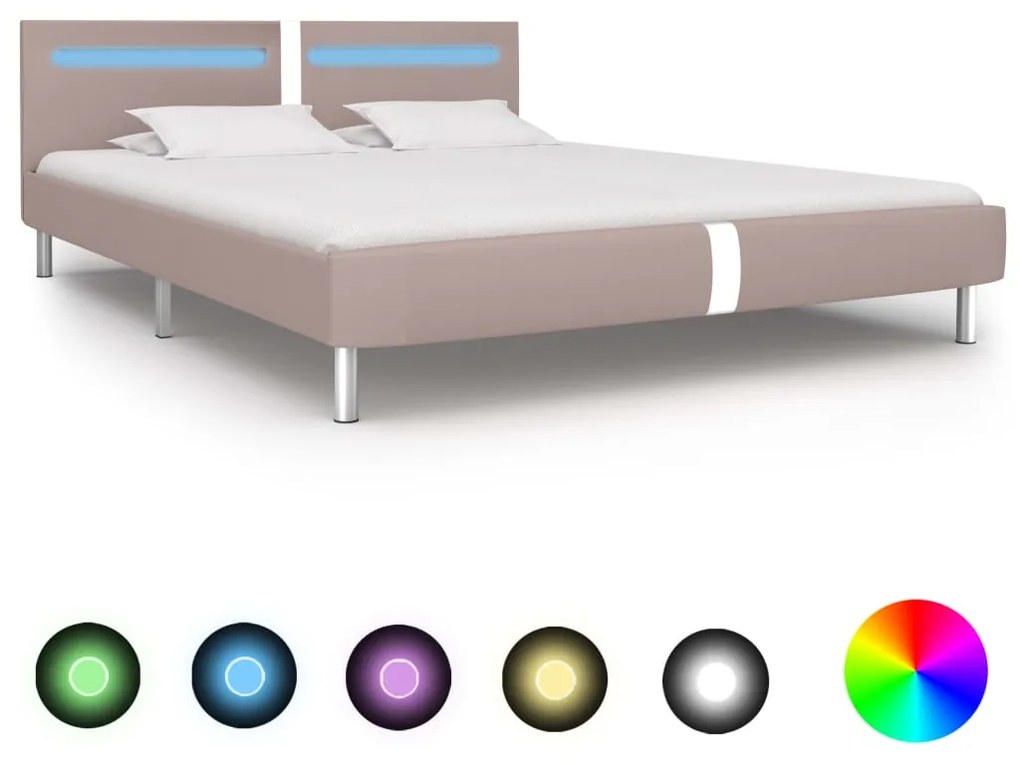 280864 vidaXL Rám postele s LED cappuccino umělá kůže 160 x 200 cm