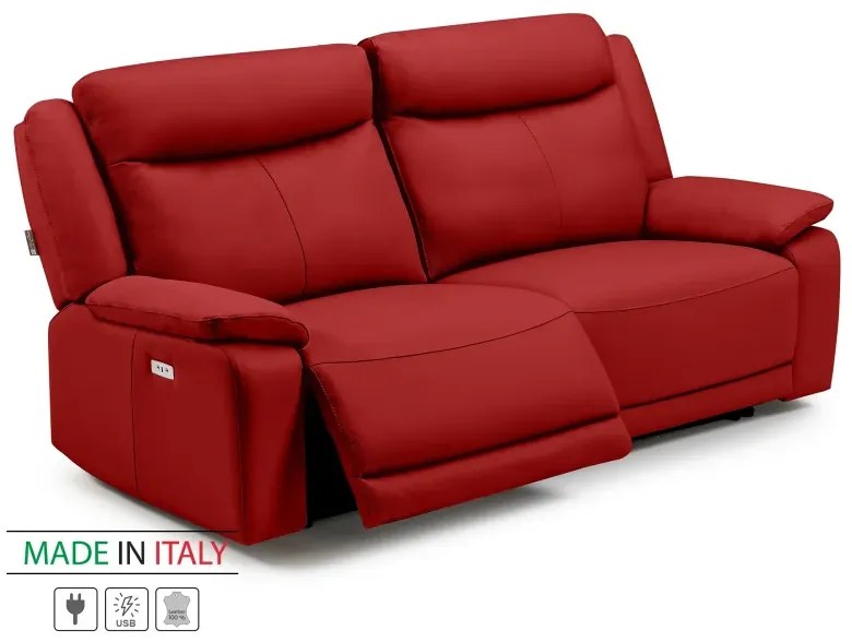 Kožená pohovka CONTINENTAL s elektrickou funkcí relax 3P, elektrické, červená (rosso 304)
