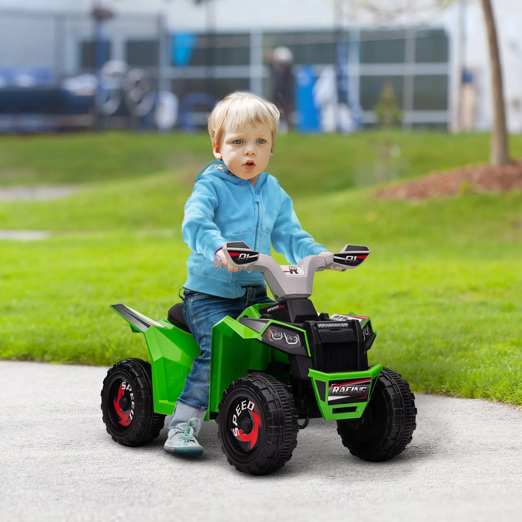 HOMCOM Elektrické Čtyřkolka pro Děti 18-36 Měsíců Elektrické Akumulátorové Vozidlo 6V s Přední a Zadní Rychlostí 2,5 km/h 70x41,5x48,5 cm Zelená | Aos