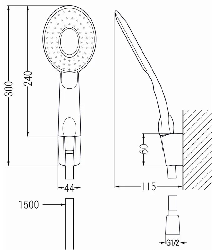 Mexen příslušenství - 1-bodový ruční sprchový set R-72, chrom, 785725052-00