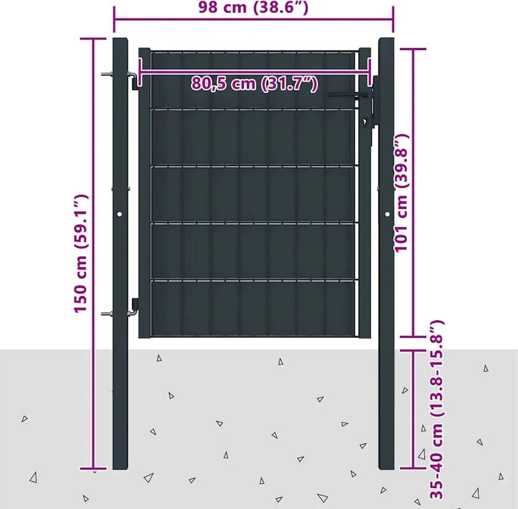 Plotová branka PVC a ocel 100 x 100 cm antracitová 145233