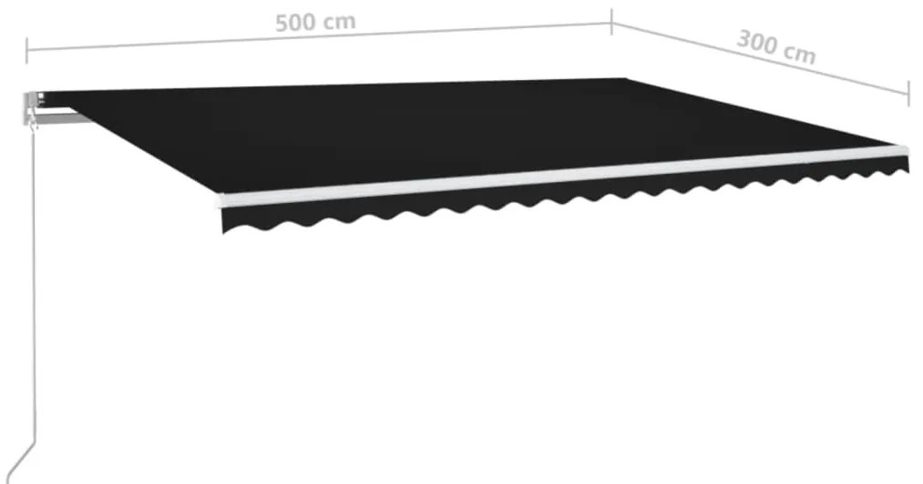 vidaXL Marketos Ručně zatahovací markýza s LED světlem 500 x 300 cm antracitová