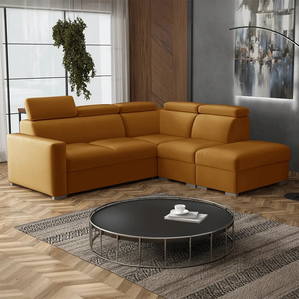Sedací souprava PEDRO L | 250x230 cm | rozkládací + 2x úložný prostor | polohovatelné záhlavníky | VÝBĚR TKANIN