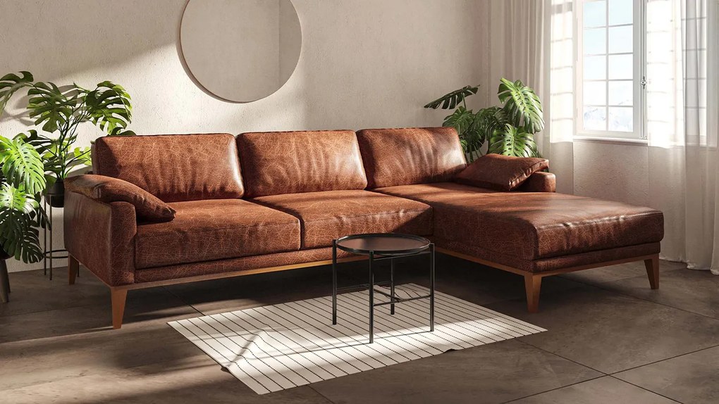 Rohová pohovka musso tufted 248 cm cognac pravá MUZZA