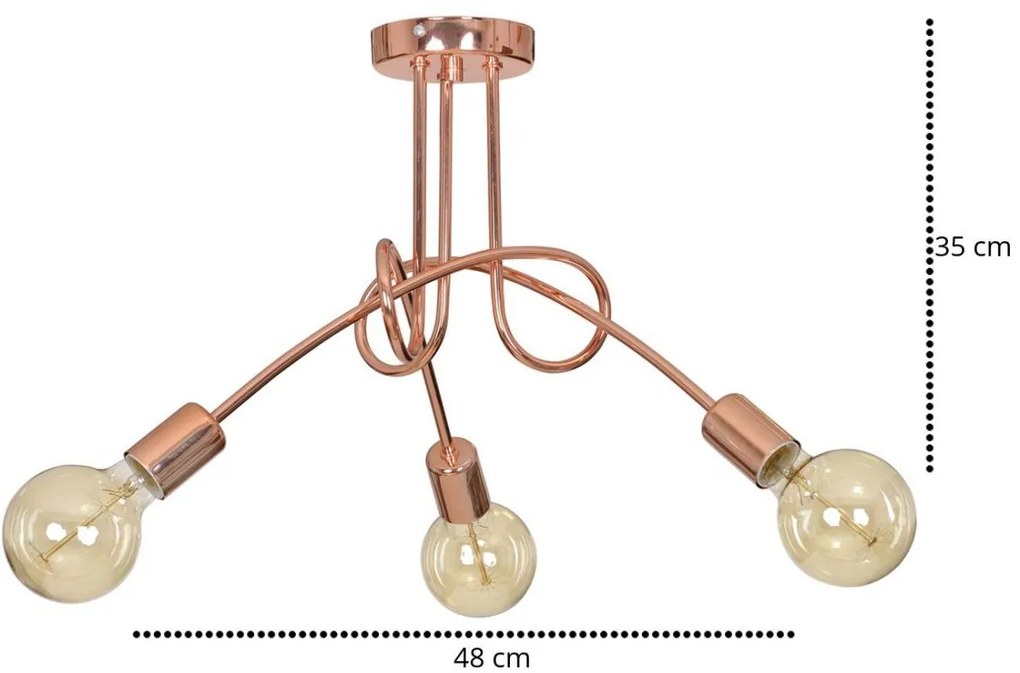 Stropní svítidlo Edison 3, měděné tělo svítidla