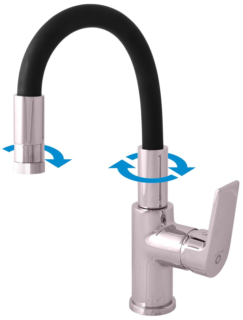 Slezák - RAV Umyvadlová baterie s flexibilním ramínkem bez výpusti COLORADO - CO119.x/16, Černá/chrom Připojovací hadičky - závit: 3/8"