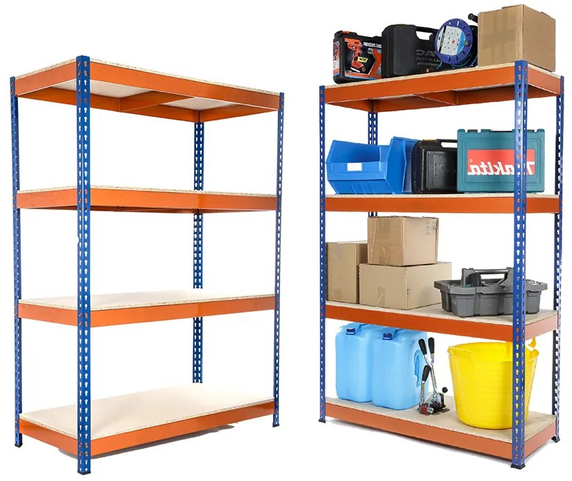 Fistar Regál 1800x1200x600 mm PROFESIONÁLNÍ, lakovaný 4-policový, nosnost 1600 kg - MODRO-ORANŽOVÝ