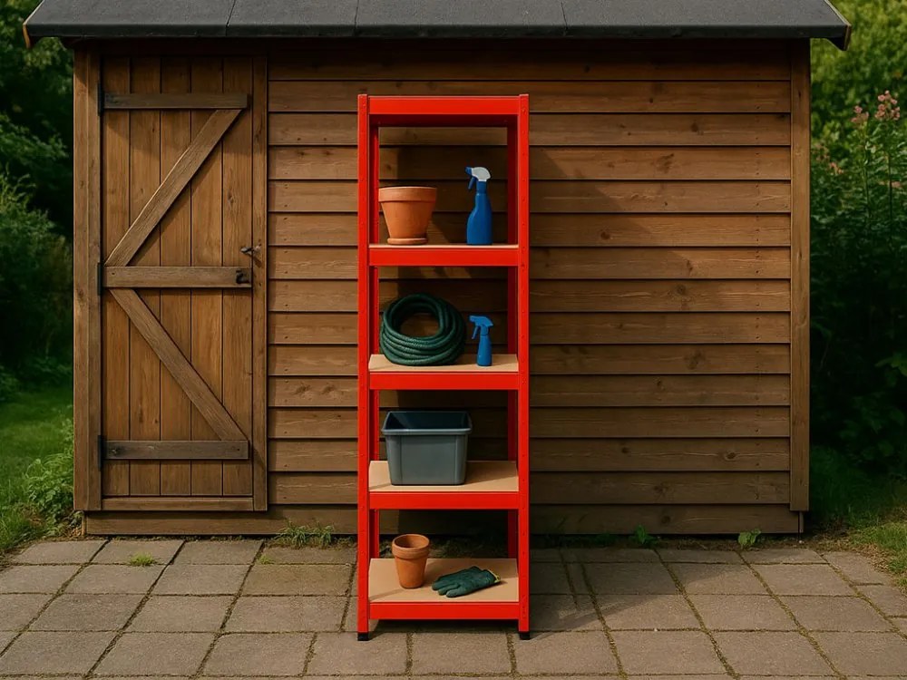 Regál 180x40x40 cm lakovaný 5-policový, nosnost 875 kg - červený - 2ks