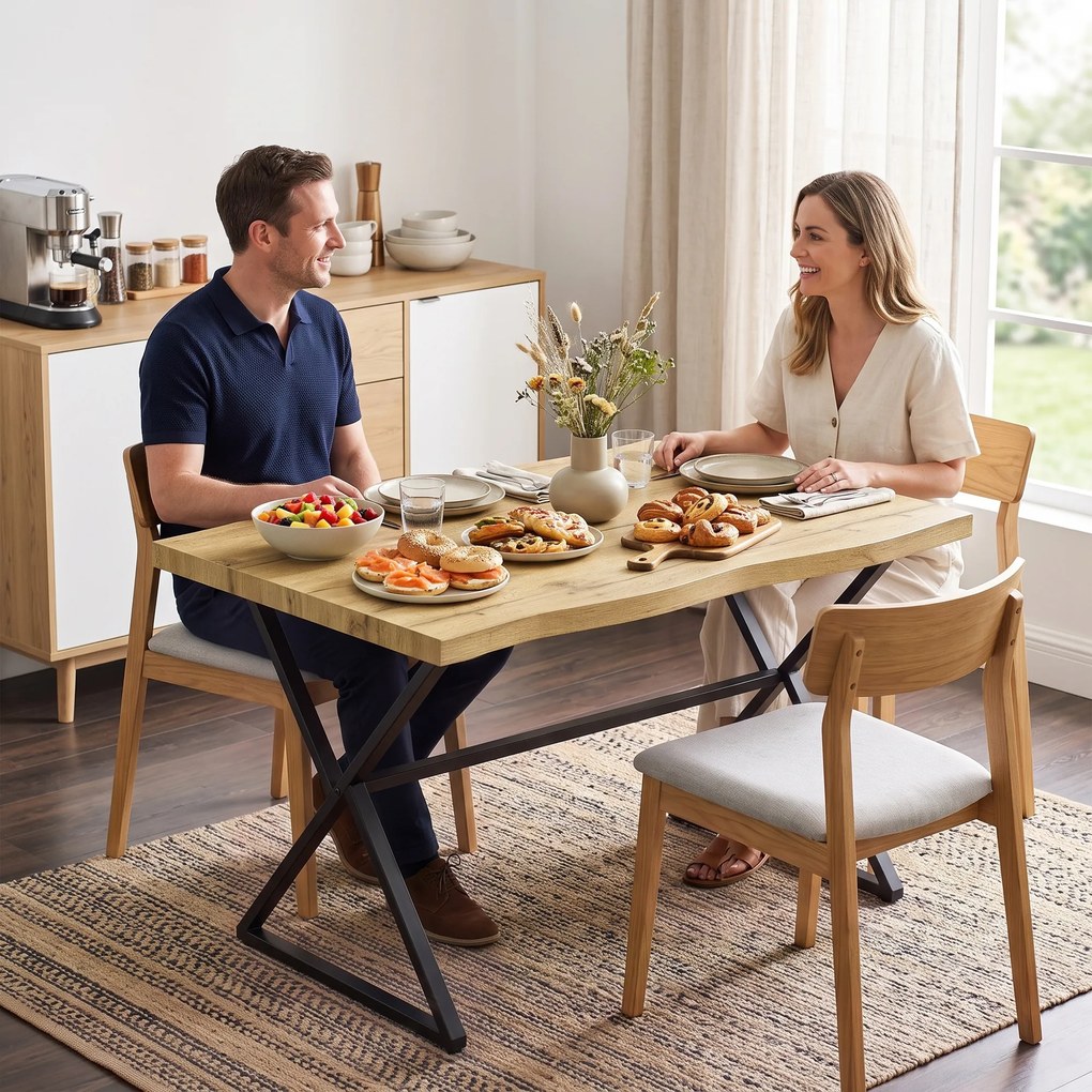 HOMCOM jídelní stůl pro 2 osoby, kuchyňský stůl, moderní styl s tlustou stolní deskou, 110 x 67 x 75,5 cm, černá a dub