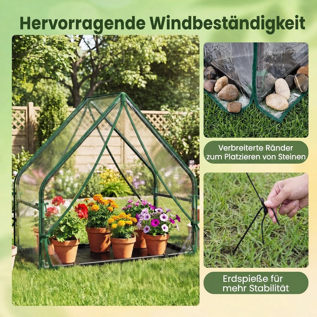 Costway Fóliový mini skleník se 2 rolovacími dveřmi, 92 × 50 × 85 cm