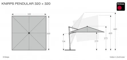 Luxusní výkyvný zahradní slunečník s boční tyčí Knirps KNIRPS 320 x 320 cm - bílý