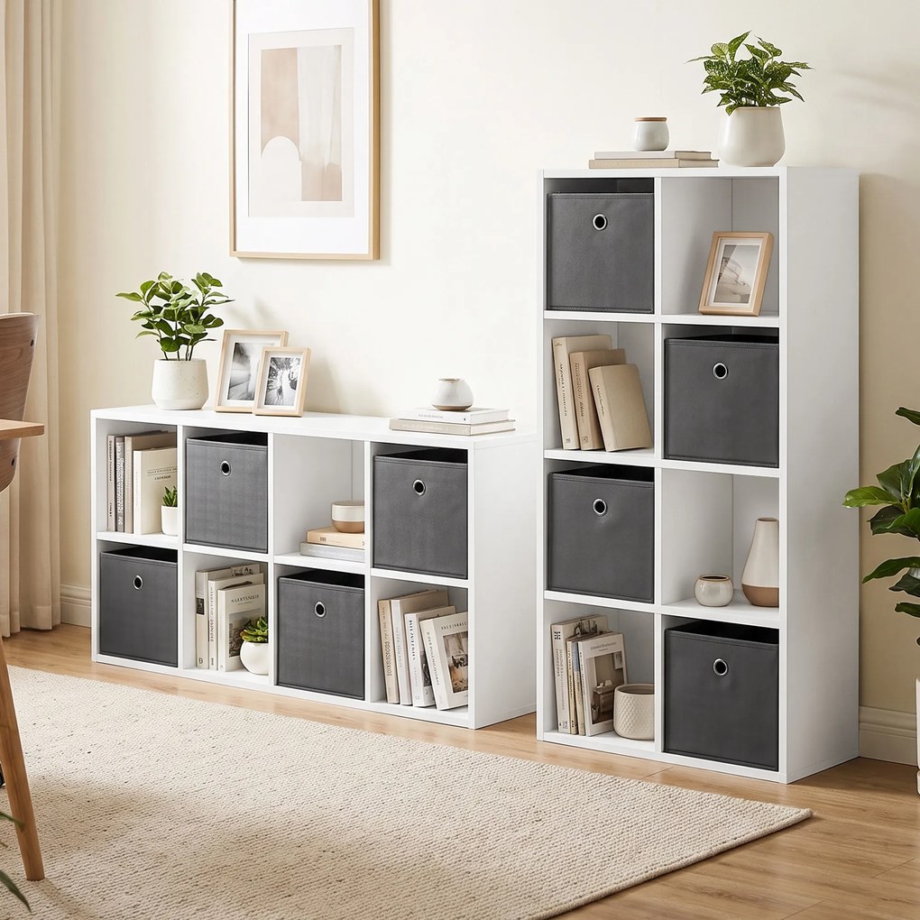 HOMCOM regál s 8 přihrádkami a 4 látkovými zásuvkami, úložný regál, všestranný, šedý