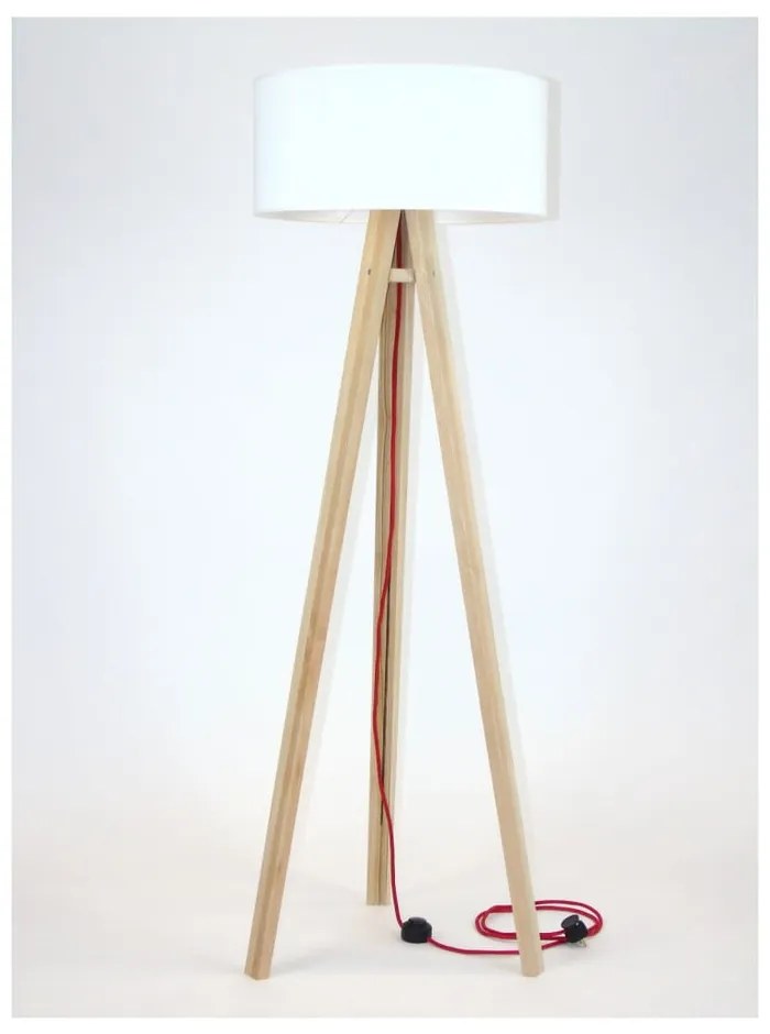 Stojací lampa s bílým stínítkem a červeným kabelem Ragaba Wanda