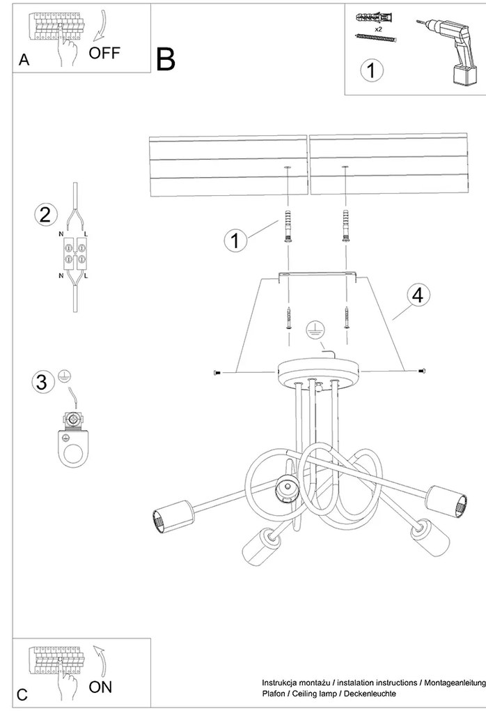 Stropní svítidlo Loop 5, černé tělo svítidla