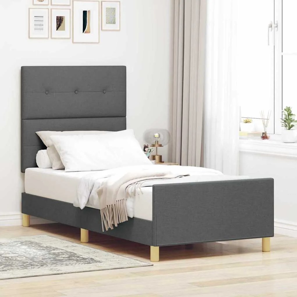Rám postele s čelo Tmavě šedá 90 x 200 cm textil 3344698