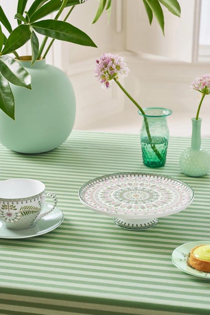 Pip Studio Lily & Lotus dortový podnos Ø21cm, zelený (porcelánový servírovací podnos)