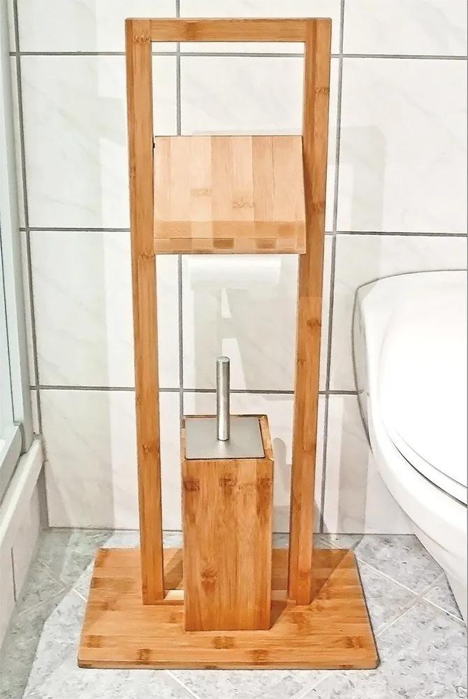 Stojan na toaletní papír a WC kartáč bambus