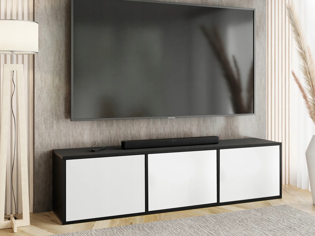 TV skříňka EDI 3 černý + bílý uzavřená TV skříňka s policí
