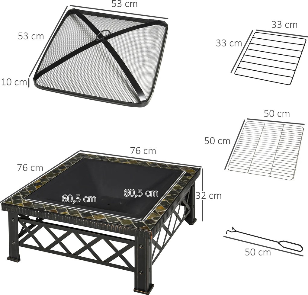 ohnivá mísa 3 v 1 ohnivý koš ohniště s ochranou proti jiskrám grilovací rošt kbelík na led zahradní gril černý 76 cm x 76 cm x 47 cm