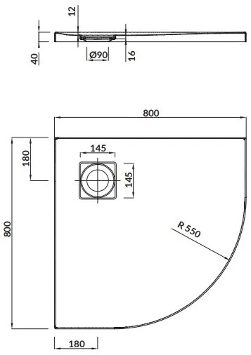 Cersanit TAKO SLIM sprchová vanička 80x80x4 cm + sifon, čtvrtkruhová, bílá, S601-119