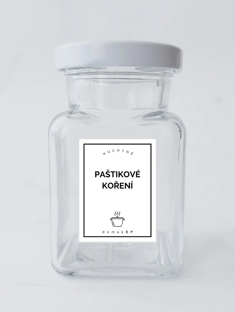 Samolepka na kořenky PAŠTIKOVÉ KOŘENÍ bílá 3 × 4 cm tučné písmo