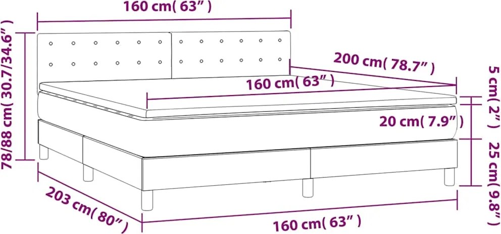 Box spring postel s matrací a LED tmavě hnědá 160x200 cm textil 3133488