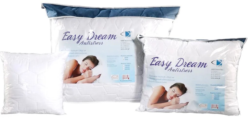 Antialergický polštář 70x80 Easy Dream. Antistresový 1,0 kg bílý s uhlíkovými vlákny AMW