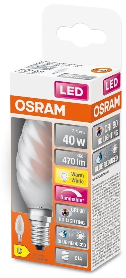 Vroubkovaná matná LED žárovka E14 3,4 W SUPERSTAR, teplá bílá