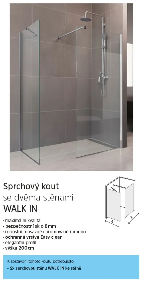 Mereo Novea sprchová stěna WALK IN 130 x 200 cm sklo čiré aluchrom CK10607H