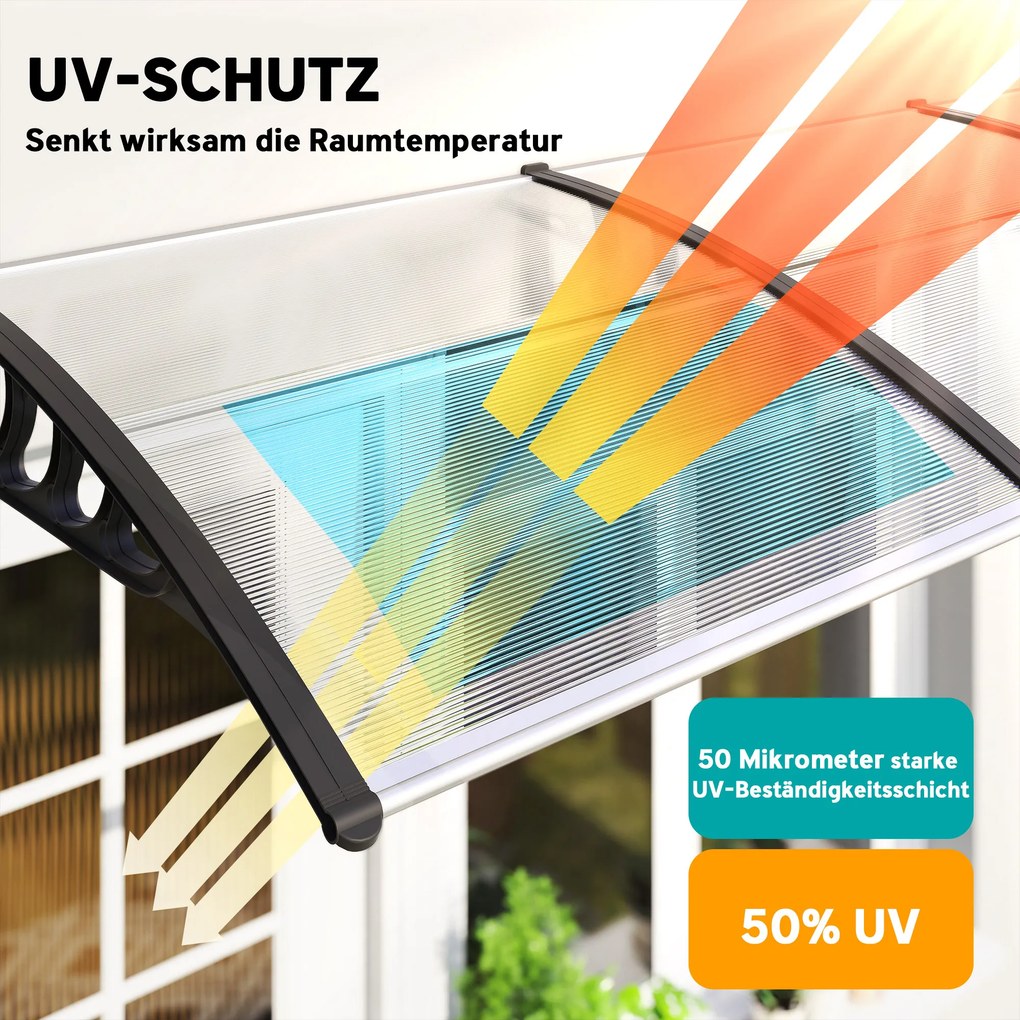 Outsunny Plachta Křídla pro Přední Dveře 303 x 96 x 27 cm s Ochrannou proti UV, Ochrana proti dešti, Slunečník pro Venkovní Použití, Hliník Černý