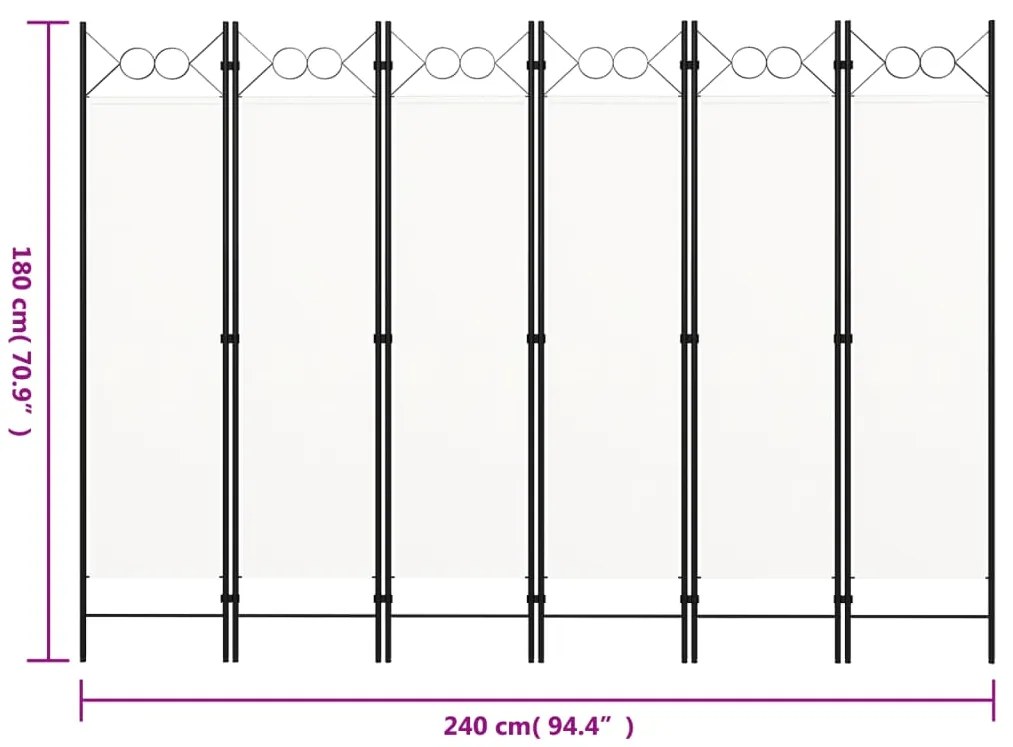 vidaXL Marketos 6dílný paraván bílý 240 x 180 cm