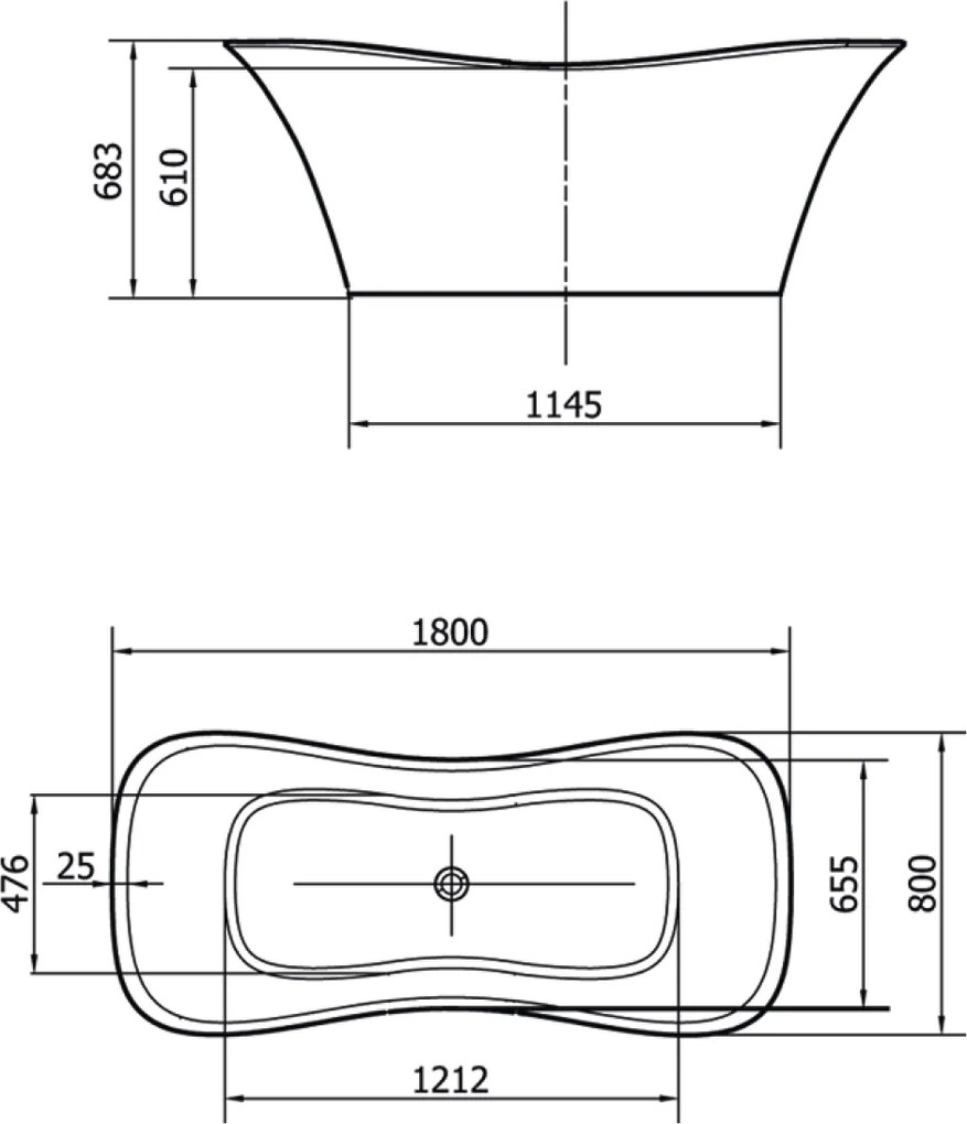 Polysan FLORA volně stojící vana litý mramor 180x80x67cm bílá (09713) 99713