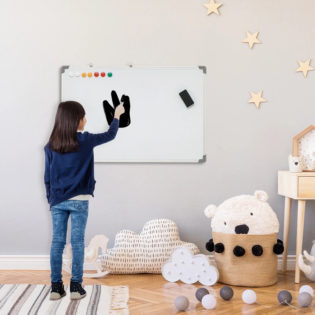 HOMCOM Magnetická tabule se 4 pery, 1 houbičkou, 10 magnety, suché stírání, bílá| Aosom