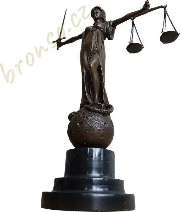Spravedlnost bronzová socha 45cm, Justicie s váhami a mečem - Bohyně práva a spravedlnosti
