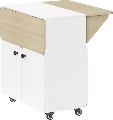 HOMCOM skládací stůl na kolečkách, kuchyňský stůl pro 4 osoby, 2 klapky, police, skříň, 70x83x75 cm, bílý