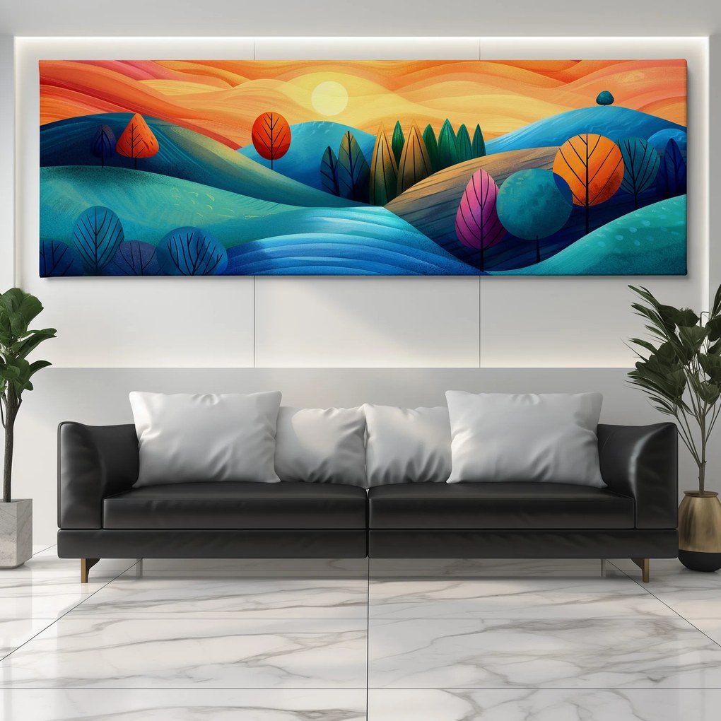 Obraz na plátně - Malé lesíky se západem slunce FeelHappy.cz Velikost obrazu: 240 x 80 cm