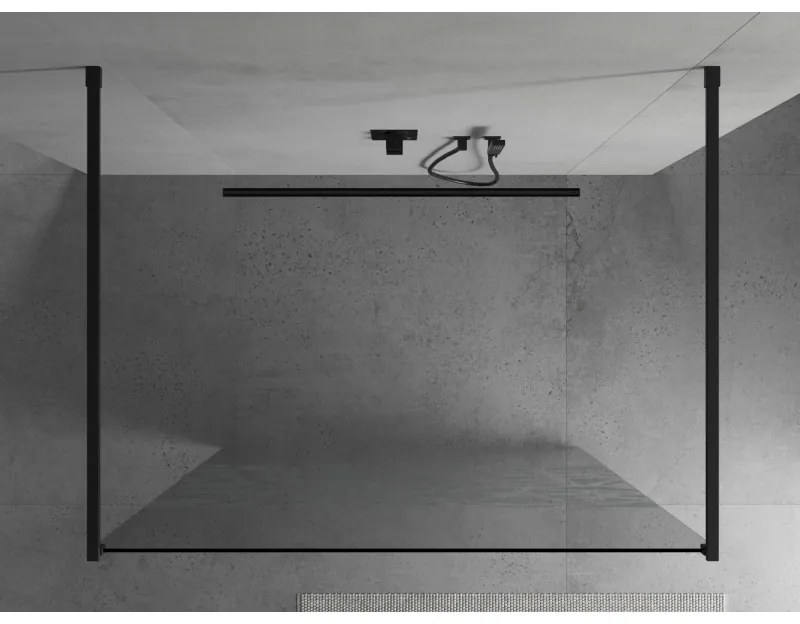 Mexen Kioto, průchozí sprchová zástěna 100 x 200 cm, 8mm sklo čiré/bílý vzor, 2x černá stabilizační rozpěra, 800-100-002-70-85