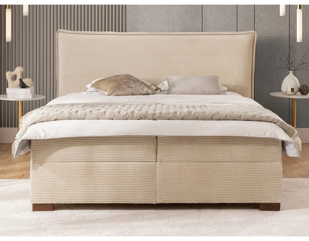 Béžová boxspring postel s úložným prostorem 200x200 cm Lysa – Ropez