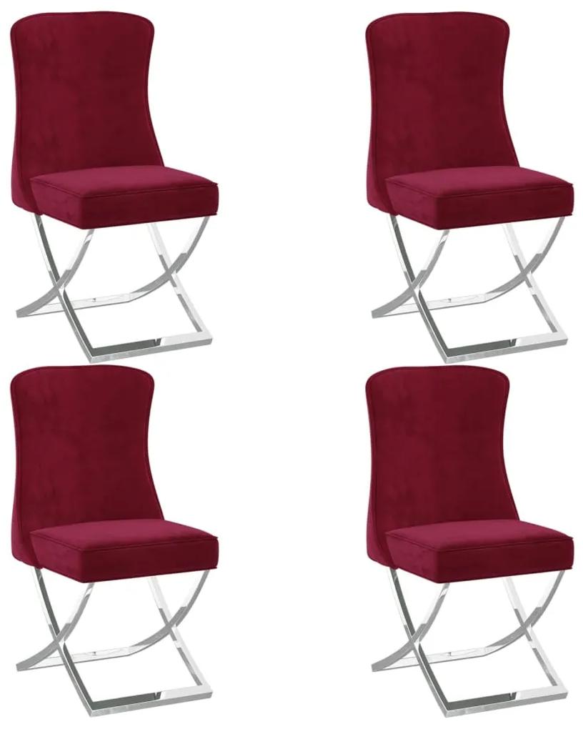 3074919 vidaXL Jídelní židle 4 ks vínové 53 x 52 x 98 cm samet a nerez ocel