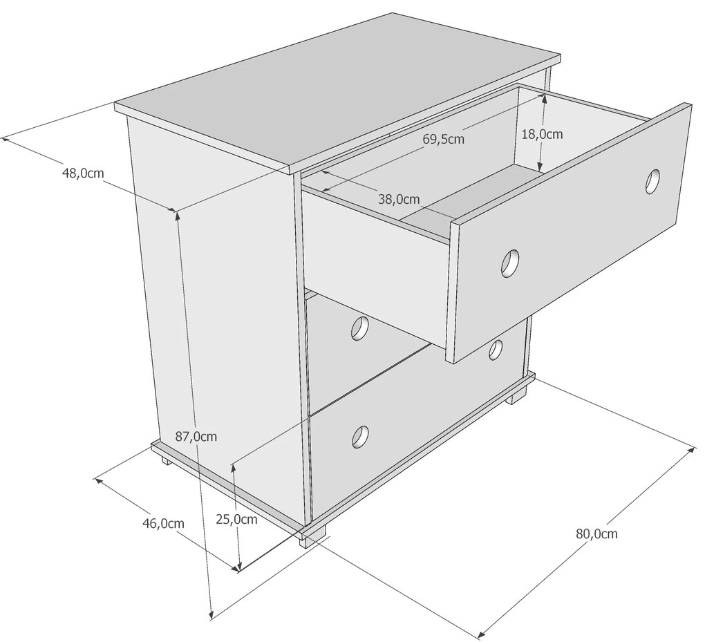 BabyBeds Dětská komoda - kolečka Barevné provedení: Ořech  nábytkářské lamino 80 cm x 48 cm x 87 cm