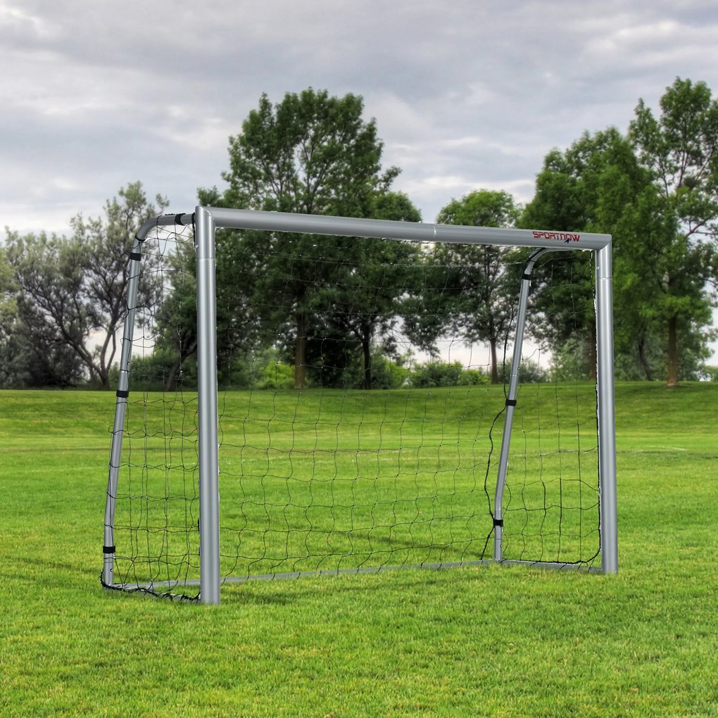 SPORTNOW HOMCOM Fotbalová branka s PE sítí, fotbalová branka pro děti i dospělé, 240 x 85 x 160 cm, ocel, PE, na zahradu, na fotbalový trénink, šedá