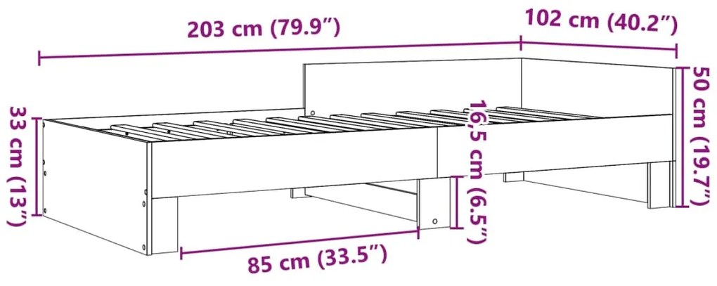 Rám postele bez matrace dub sonoma 100x200 cm kompozitní dřevo