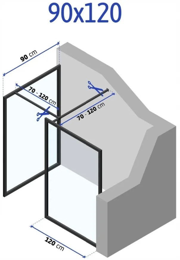 Rea - Bler sprchový kout 90x120cm, 8mm čiré sklo, černý profil, KOMPL-BLER090120