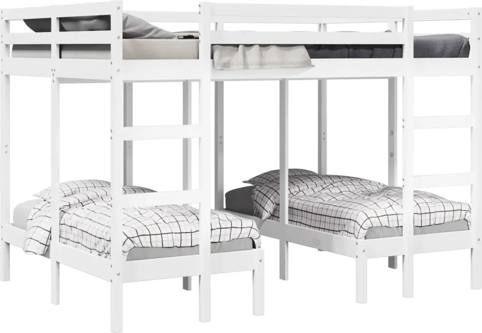Rám trojité patrové postele bílý 140x200/70x140 cm borovice 3308578