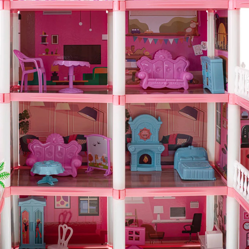 Creative Corner Domeček pro panenky růžová DIY 4 úrovně nábytku