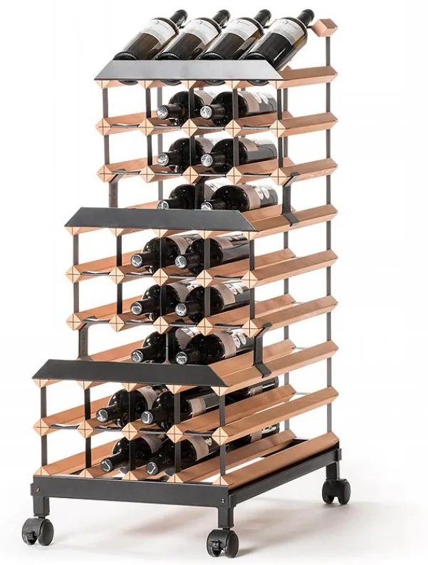 Raxi Pojízdný stojan na víno, třířadý pro 48 lahví 46 x 62,5 x 95,5 cm