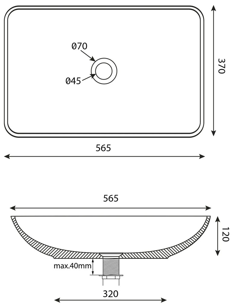 Sapho Sapho, INFRANE betonové umyvadlo na desku včetně výpusti, 57x37cm, bílý pískovec, AR460