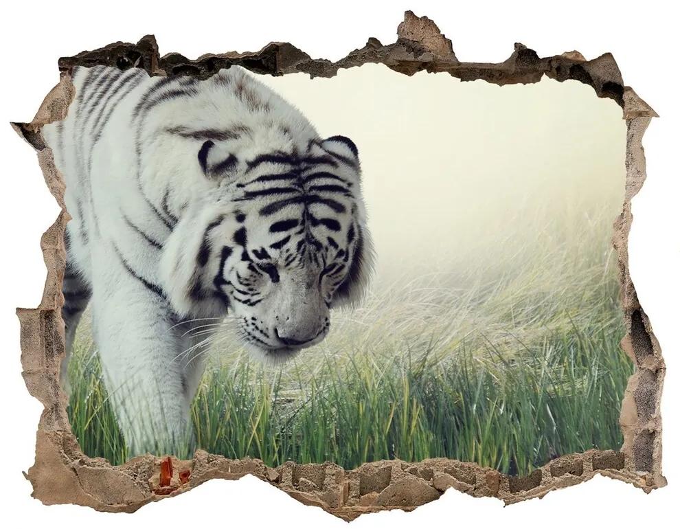 Wallmuralia Díra 3D fototapeta nálepka Bílý tygr 95x64 cm
