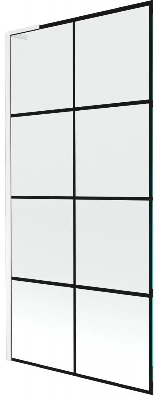 Mexen Next L, 1-křídlová vanová zástěna 90 x 150 cm, 6mm čiré sklo-černý vzor, bílý profil, 895-090-000-03-77-20